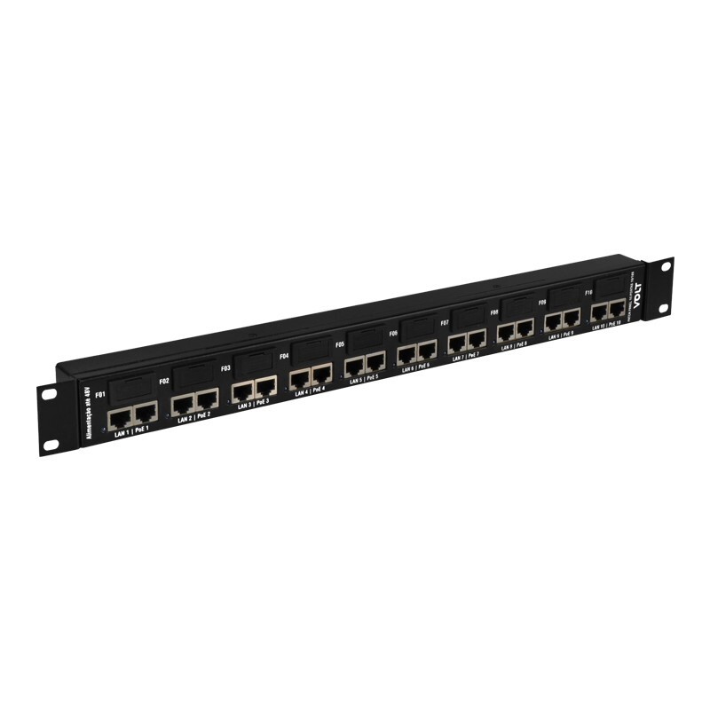 PATCH PANEL POE 10 PORTAS FAST ETHERNET ATÉ 48V - VOLT